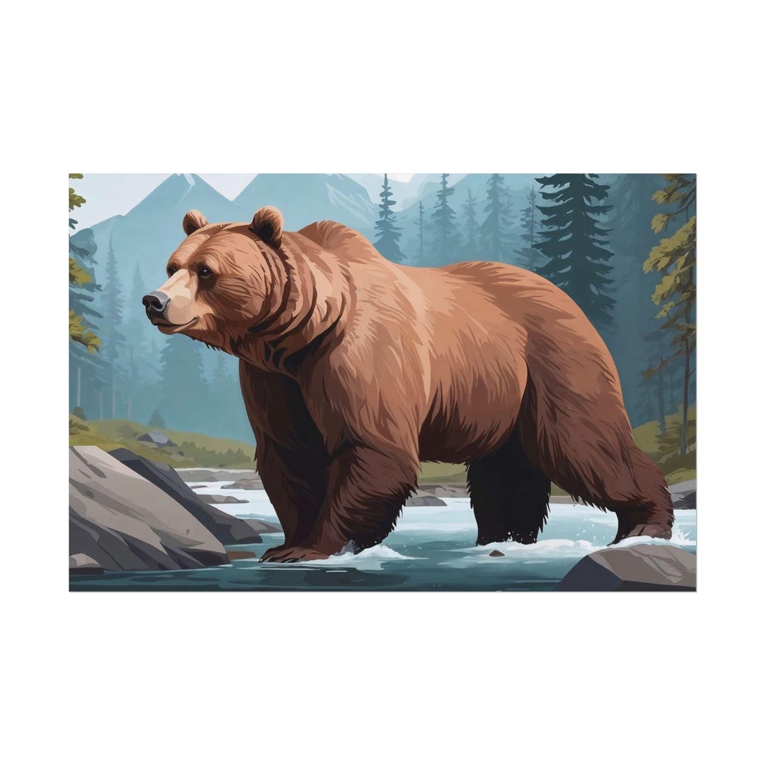 Grizzly Bear Rolled Poster, Wildlife Wall Art, Nature Prints, Large ...