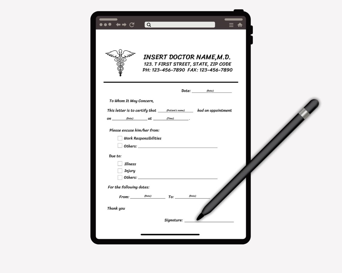 Doctor Excuse Note, Editable Doctor Excuse Note for Work, Printable ...