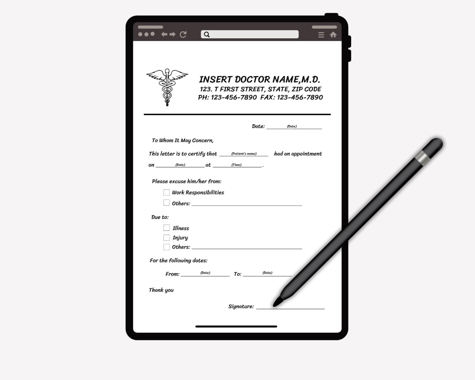 Doctor Excuse Note, Editable Doctor Excuse Note for Work, Printable ...