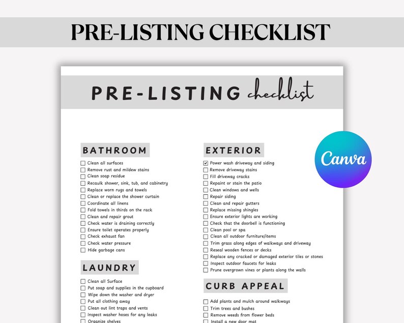Pre-listing Checklist, Real Estate Prelisting Template, Pre-listing ...