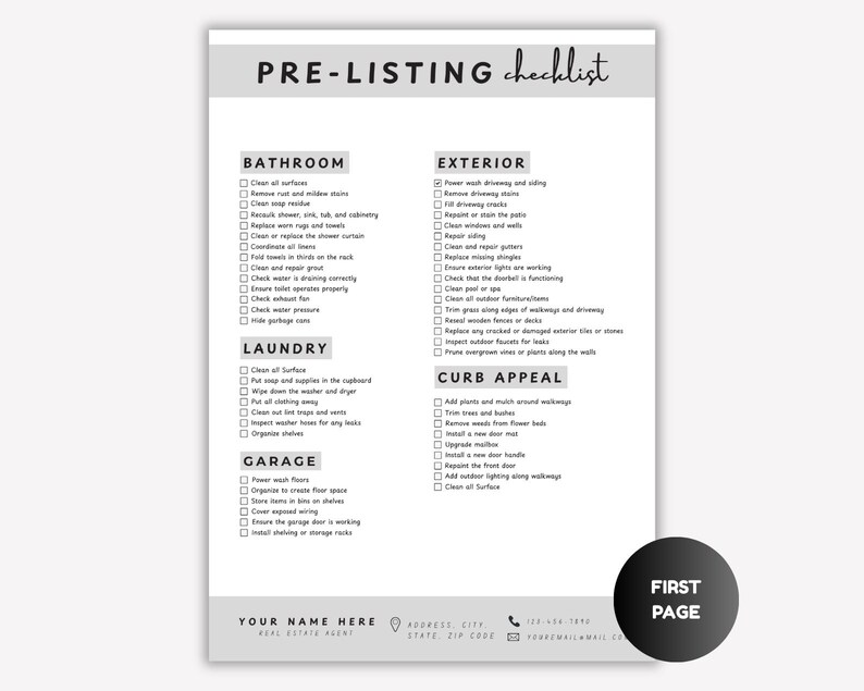 Pre-listing Checklist, Real Estate Prelisting Template, Pre-listing ...