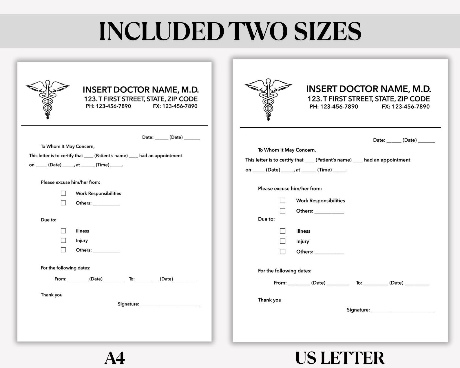 Doctor Excuse Note, Editable Doctor Excuse Note for Work, Printable ...