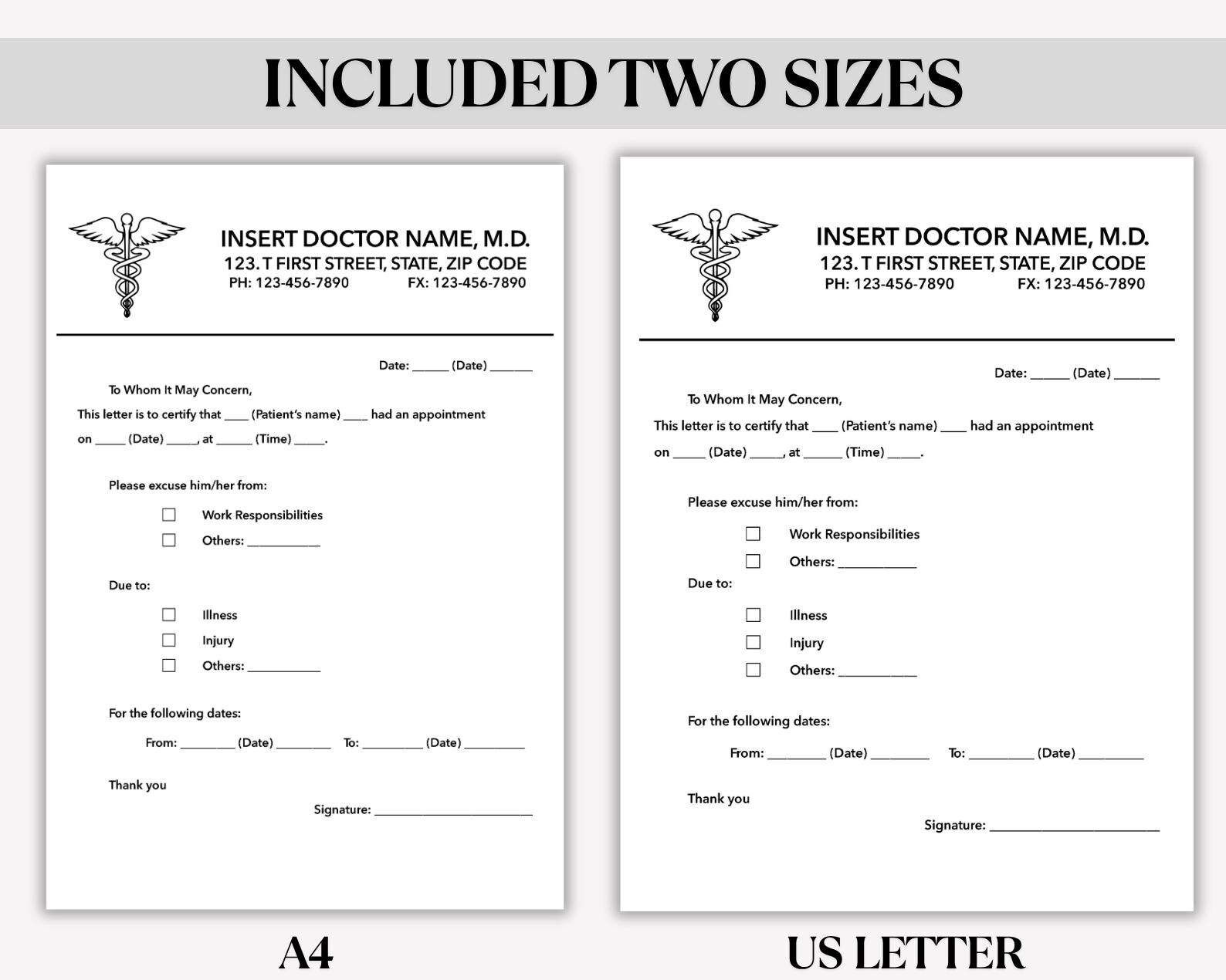 Doctor Excuse Note, Editable Doctor Excuse Note for Work, Printable ...
