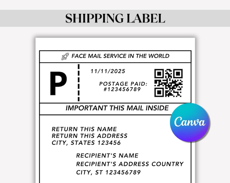 Shipping Label Template, Editable Personalized Mail Label, Mail ...