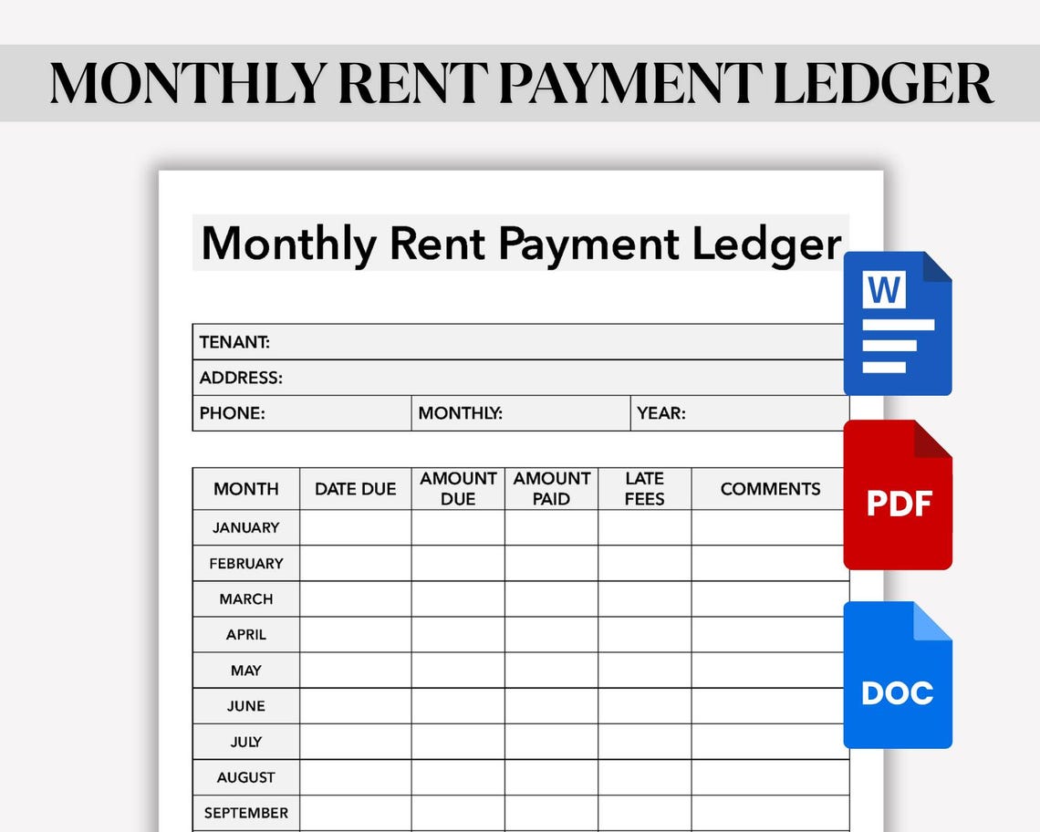 Rent Payment Ledger, Rental Payment Tracker, Rental Payment Log ...