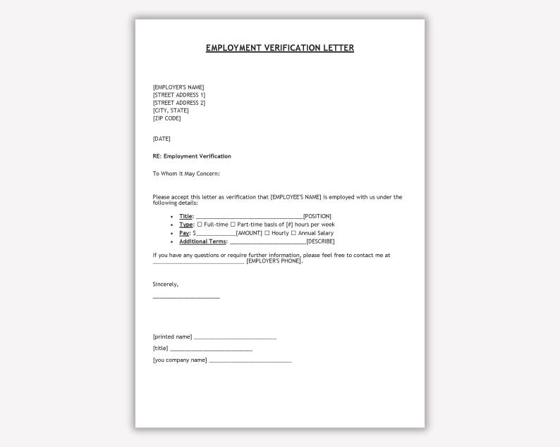 Employment Verification Letter, Employment Verification Letter Form ...