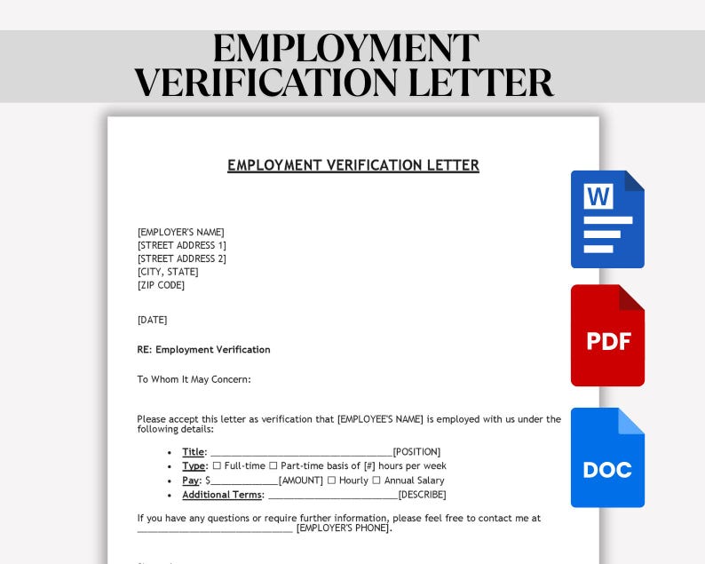 Employment Verification Letter, Employment Verification Letter Form ...