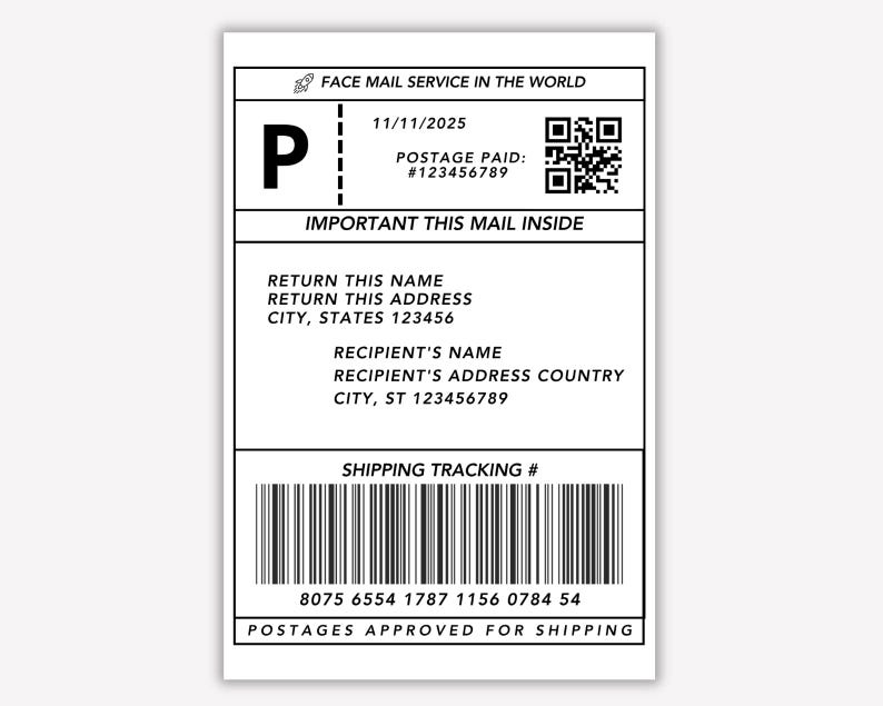 Shipping Label Template, Editable Personalized Mail Label, Mail ...