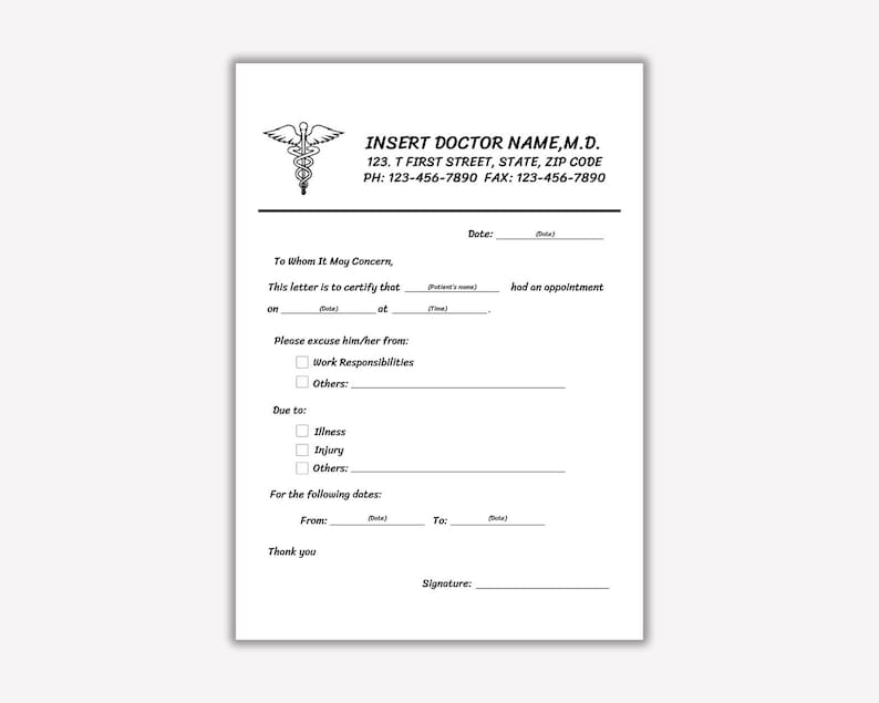 Doctor Excuse Note, Editable Doctor Excuse Note for Work, Printable ...