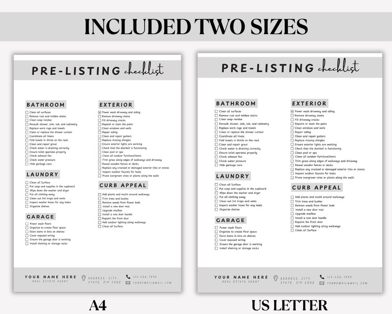 Pre-listing Checklist, Real Estate Prelisting Template, Pre-listing ...