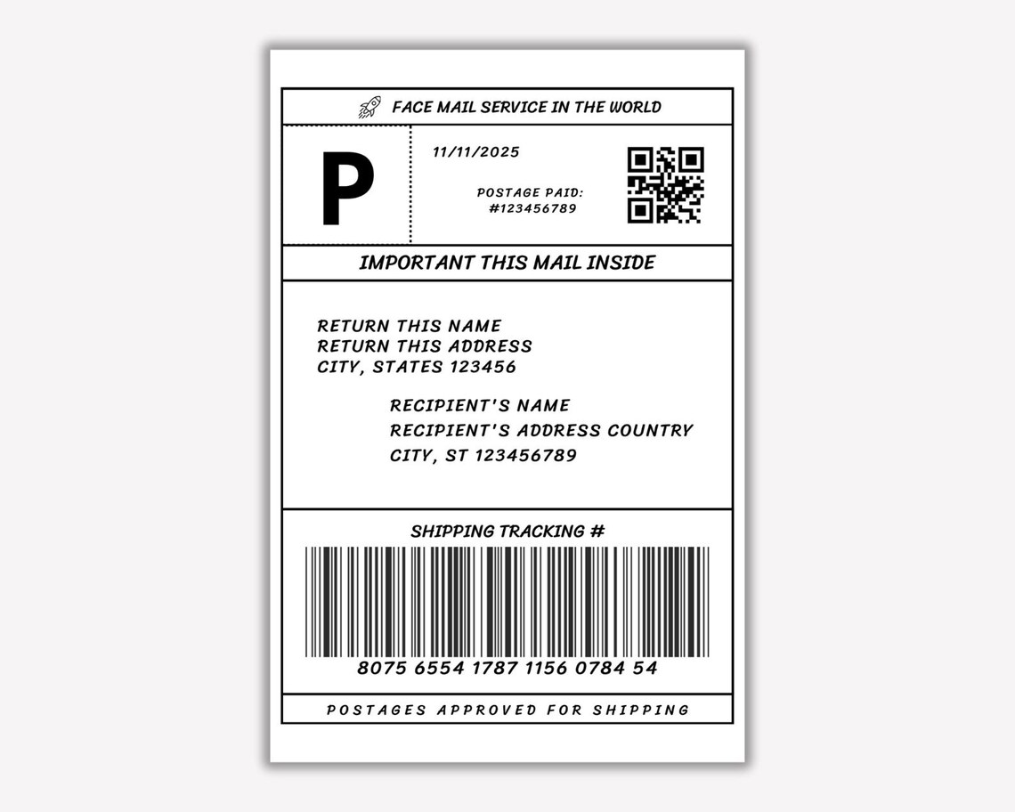 Shipping Label Template, Editable Personalized Mail Label, Mail ...