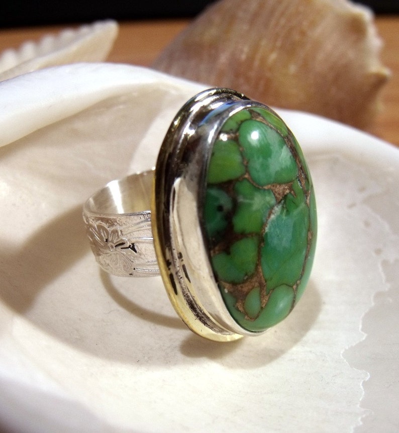 Green Turquoise With Bronz Matrix in Sterling Silver RF300 | Etsy