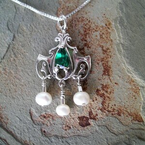 Green Mt. St. Helens Obsidianite Necklace With Pearls in Sterling ...