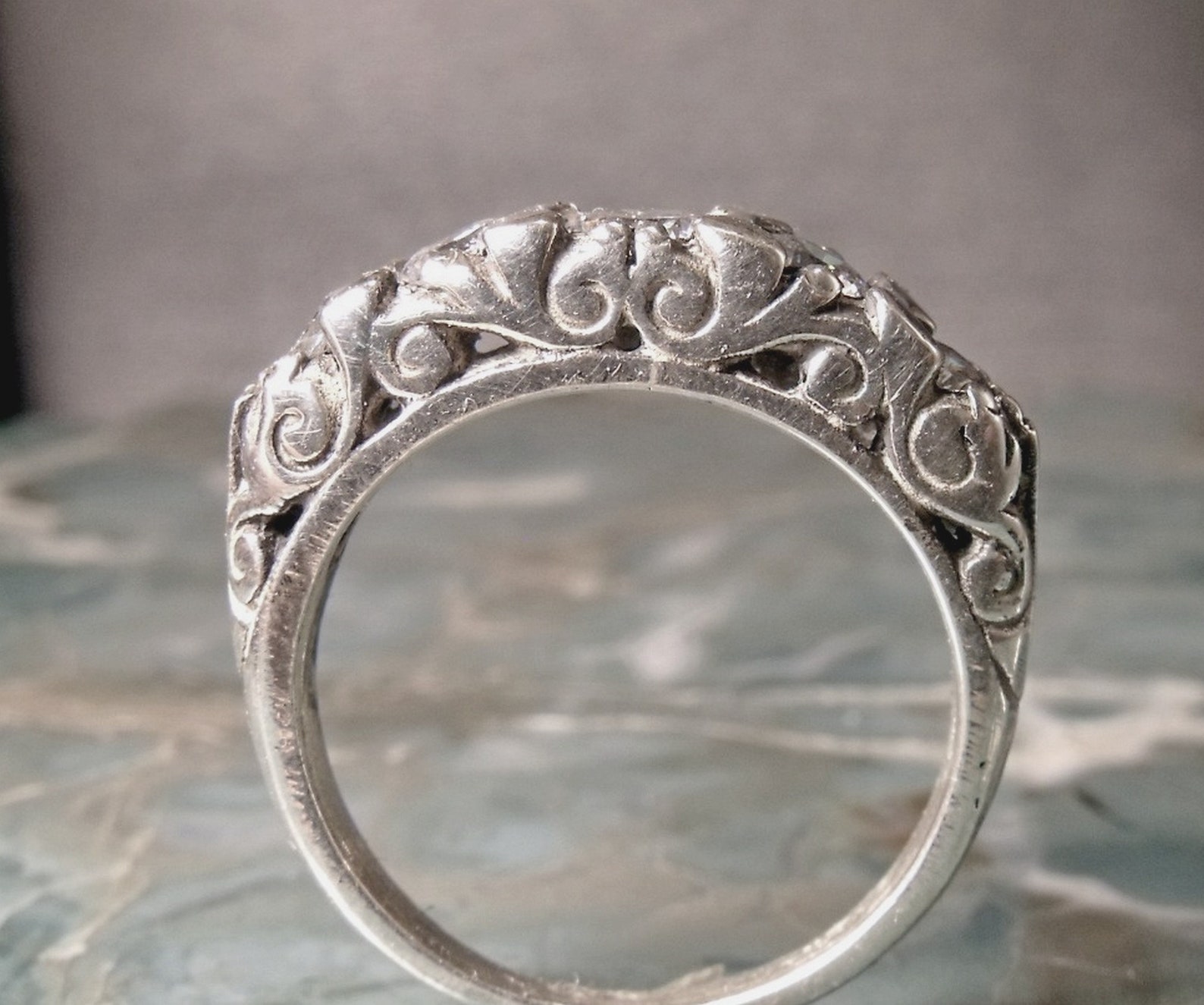 Sterling Silver Antique Style Ring With Cubic Zirconia RF040 | Etsy