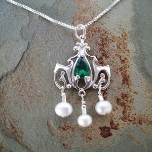 Green Mt. St. Helens Obsidianite Necklace With Pearls in Sterling ...