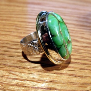 Green Turquoise With Bronz Matrix in Sterling Silver RF300 - Etsy