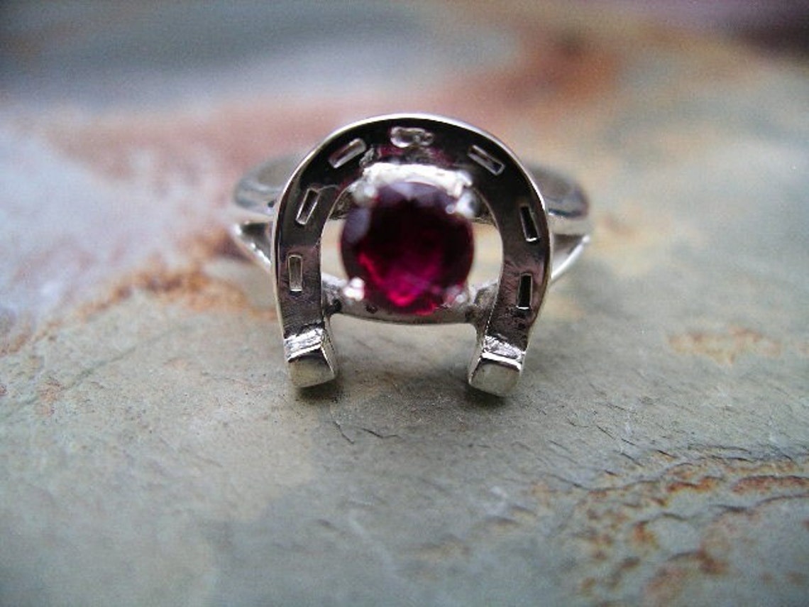Horse Shoe Ring in Sterling Silver With Any Birthstone RF129 - Etsy