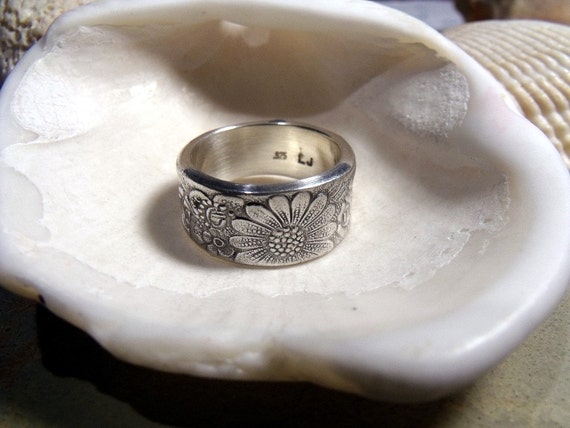 Sterling Silver Ring Flower Pattern 10mm Band RF021 | Etsy