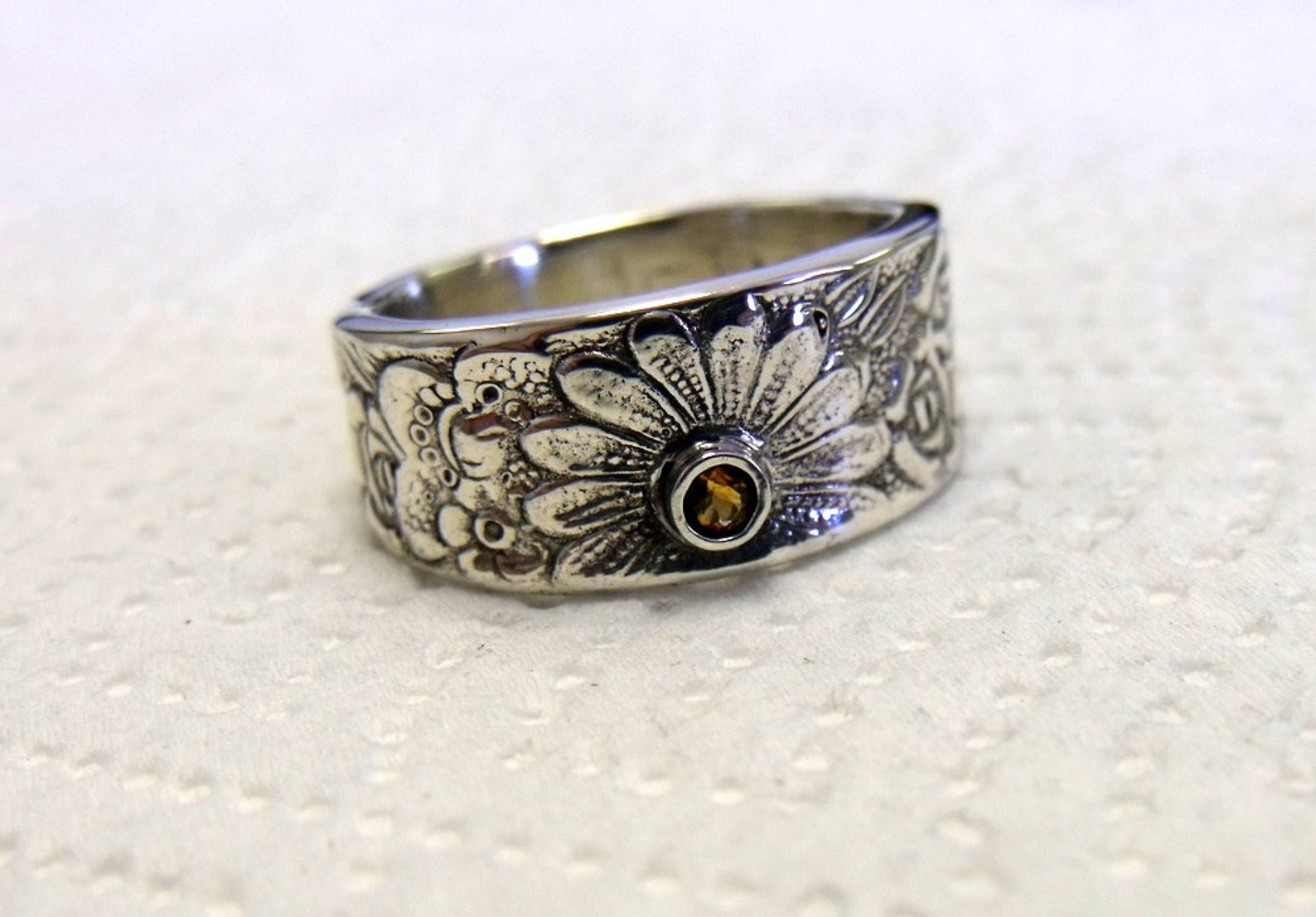Sterling Silver Ring Flower Pattern 10mm Band RF021 - Etsy