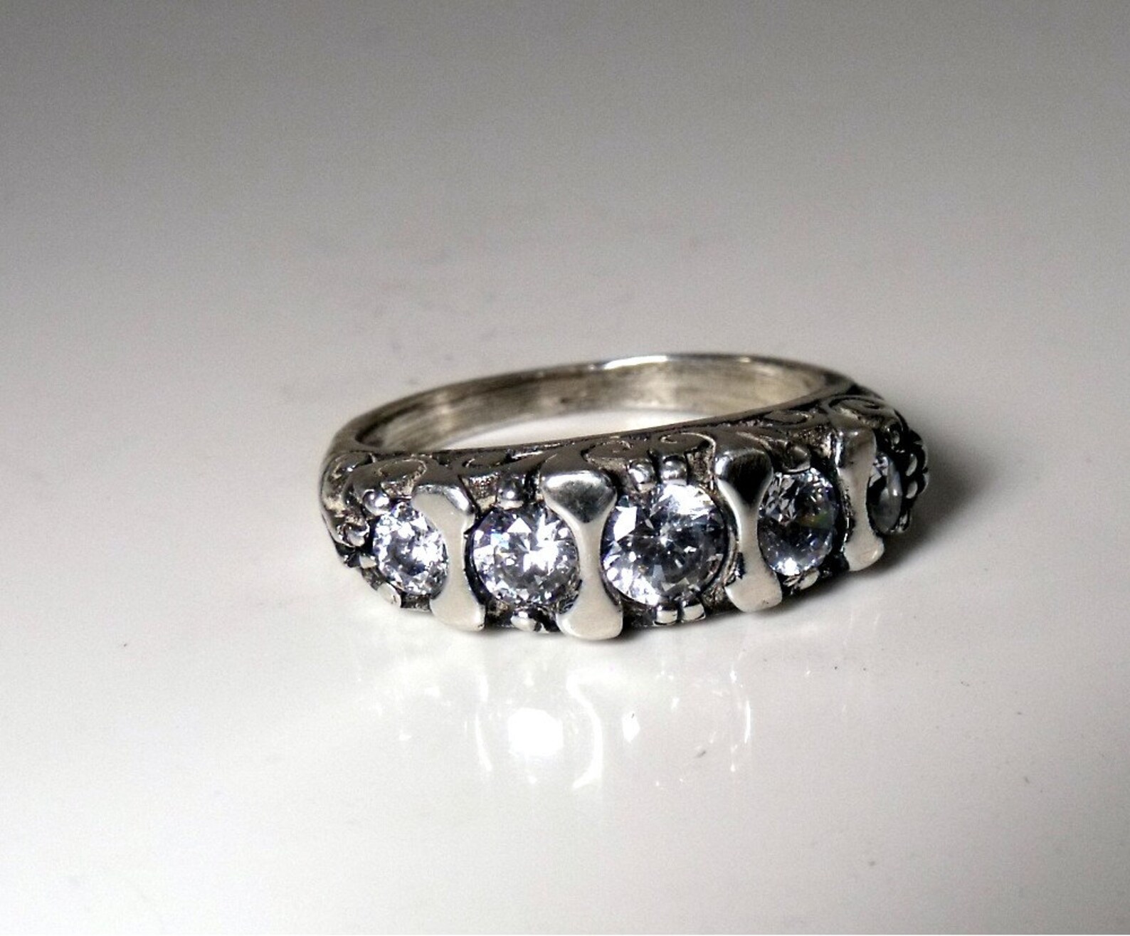 Sterling Silver Antique Style Ring With Cubic Zirconia RF040 | Etsy