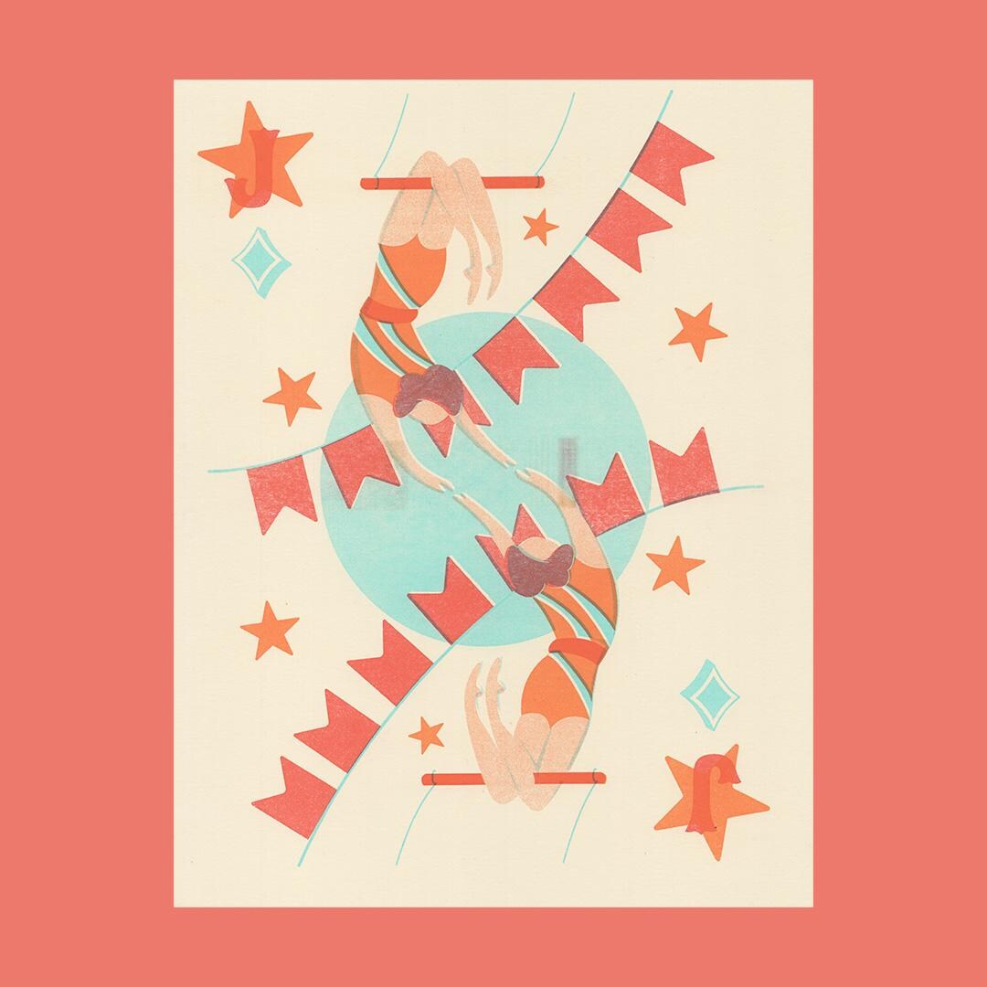Trapeze Artist Playing Card Original Risograph Print - Etsy