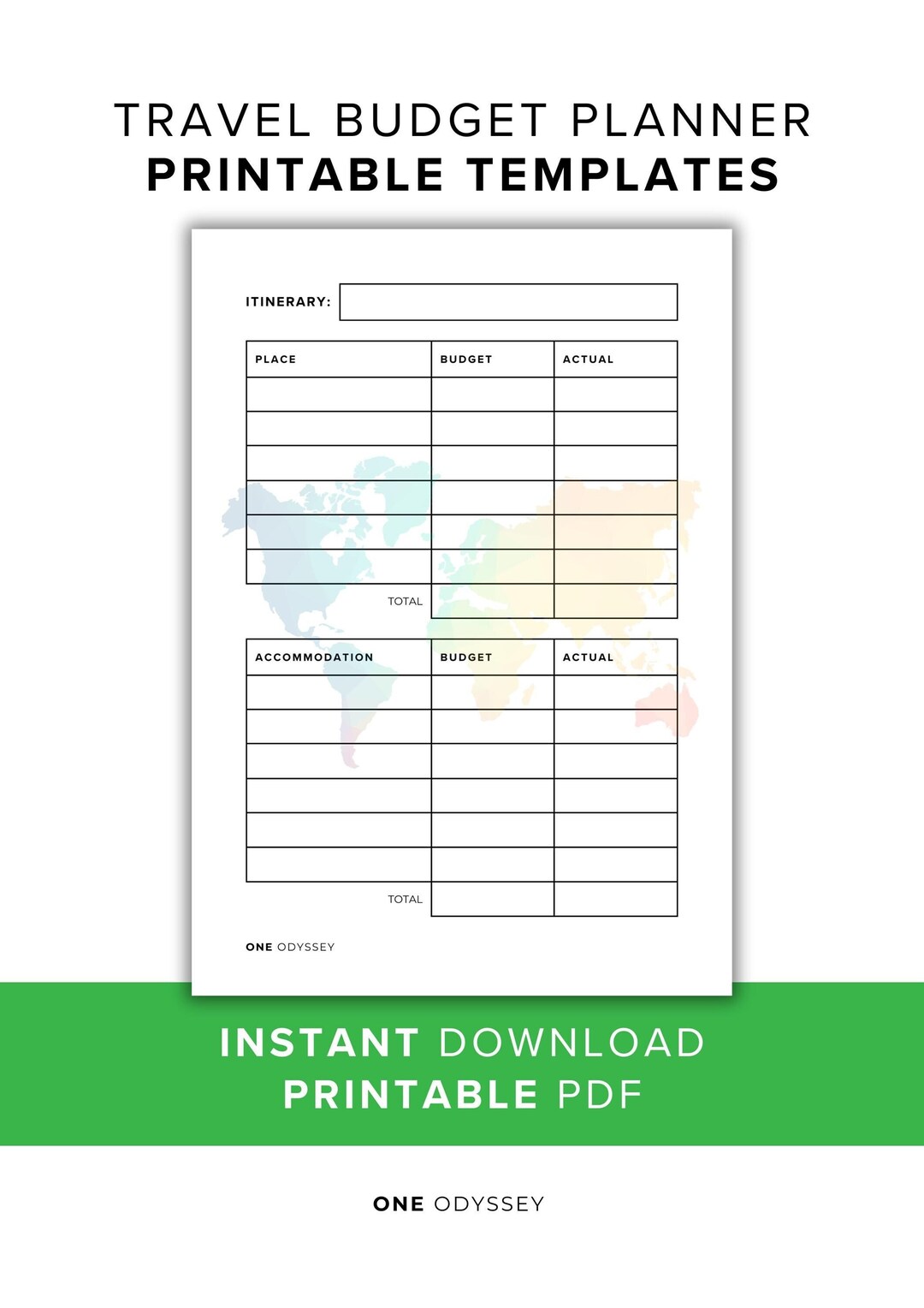 Printable Travel Itinerary Budget Planner Template, Vacation Planner ...