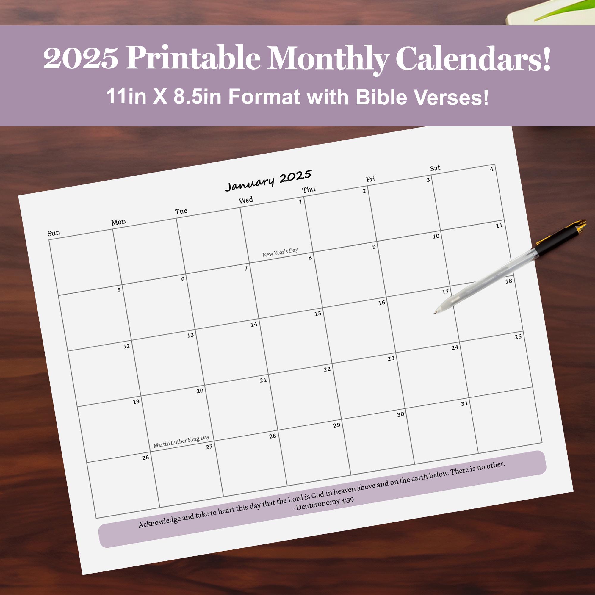 2025 Bible Scripture DIGITAL Calendar PDF, 12 Printable Christian ...