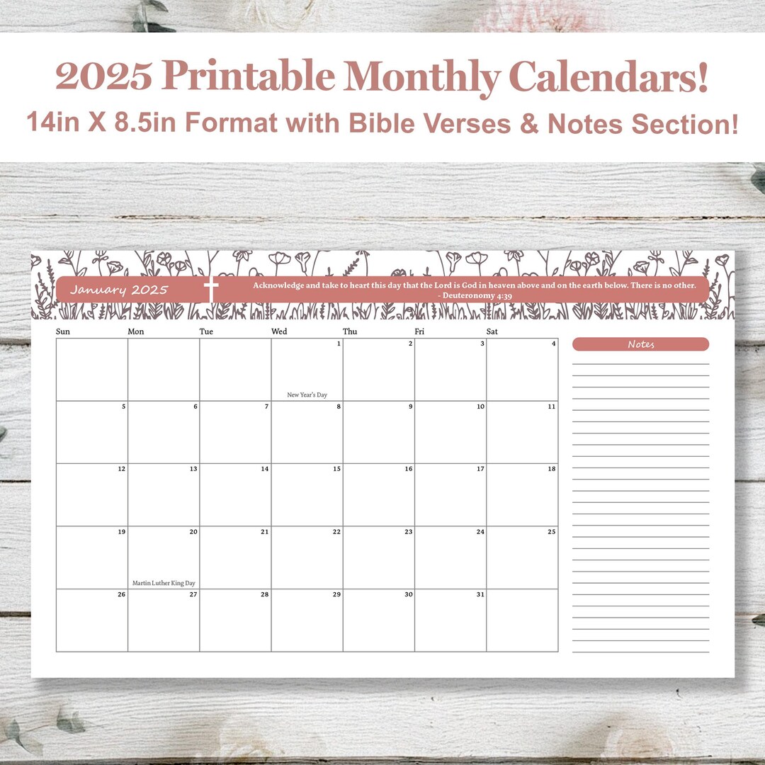 2025 Bible Calendar Printable PDF 12 Monthly Calendars With Bible ...