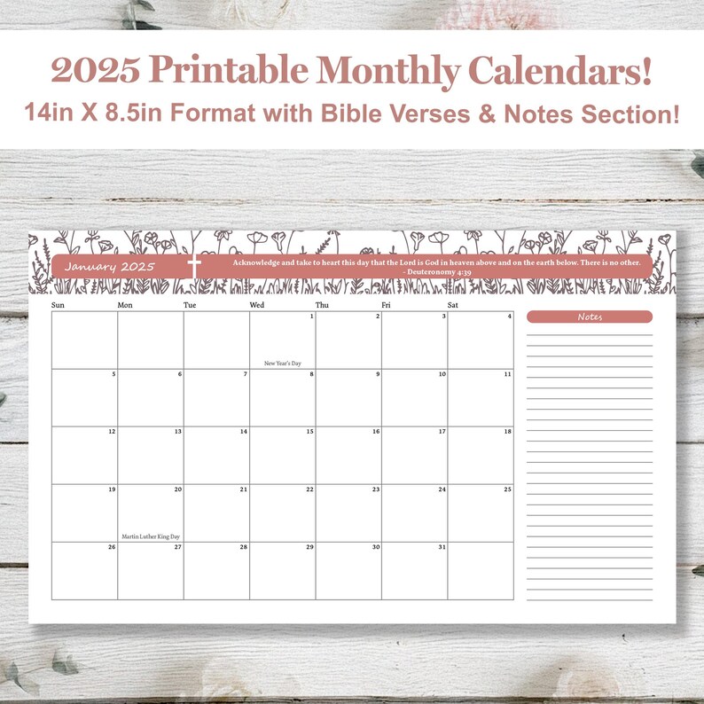 2025 Bible Calendar Printable PDF 12 Monthly Calendars With Bible ...