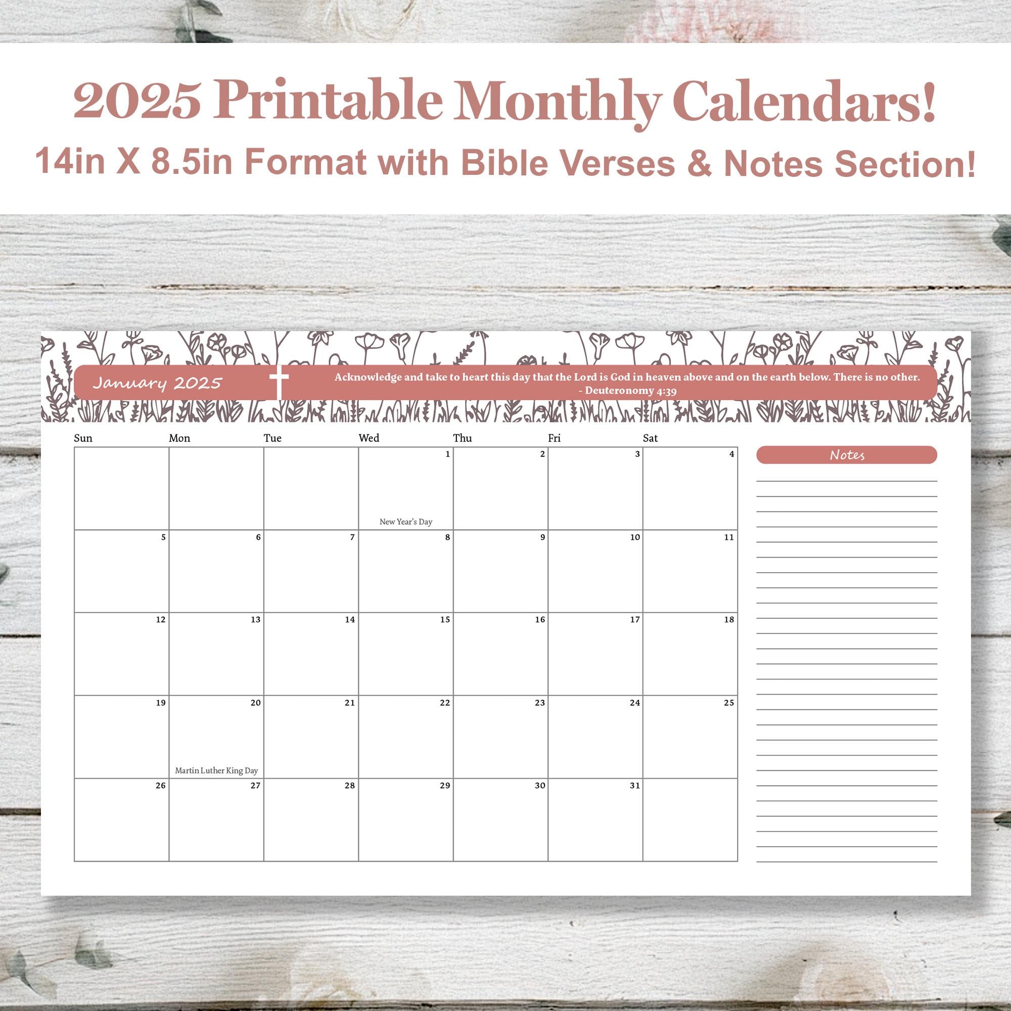 2025 Bible Calendar Printable PDF 12 Monthly Calendars With Bible ...
