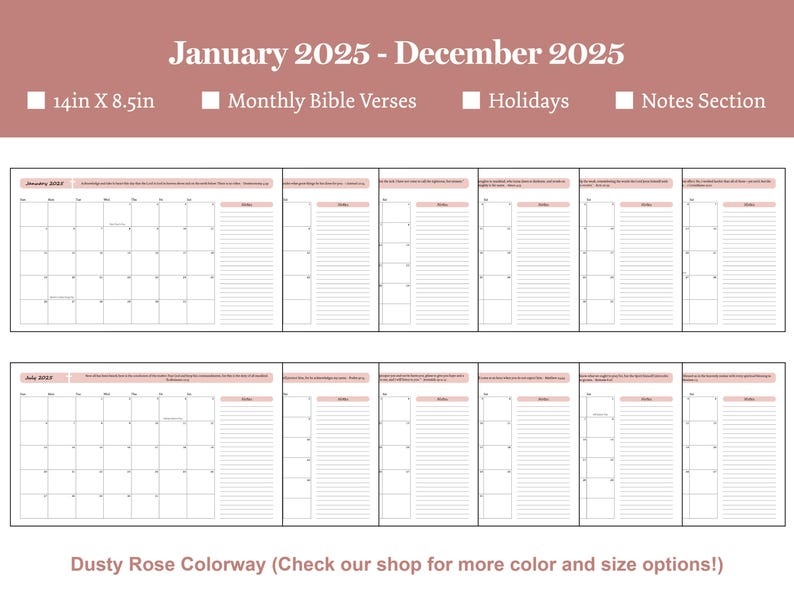 2025 Digital Calendar Bible Verses, Notes, Scripture Printable Calendar ...