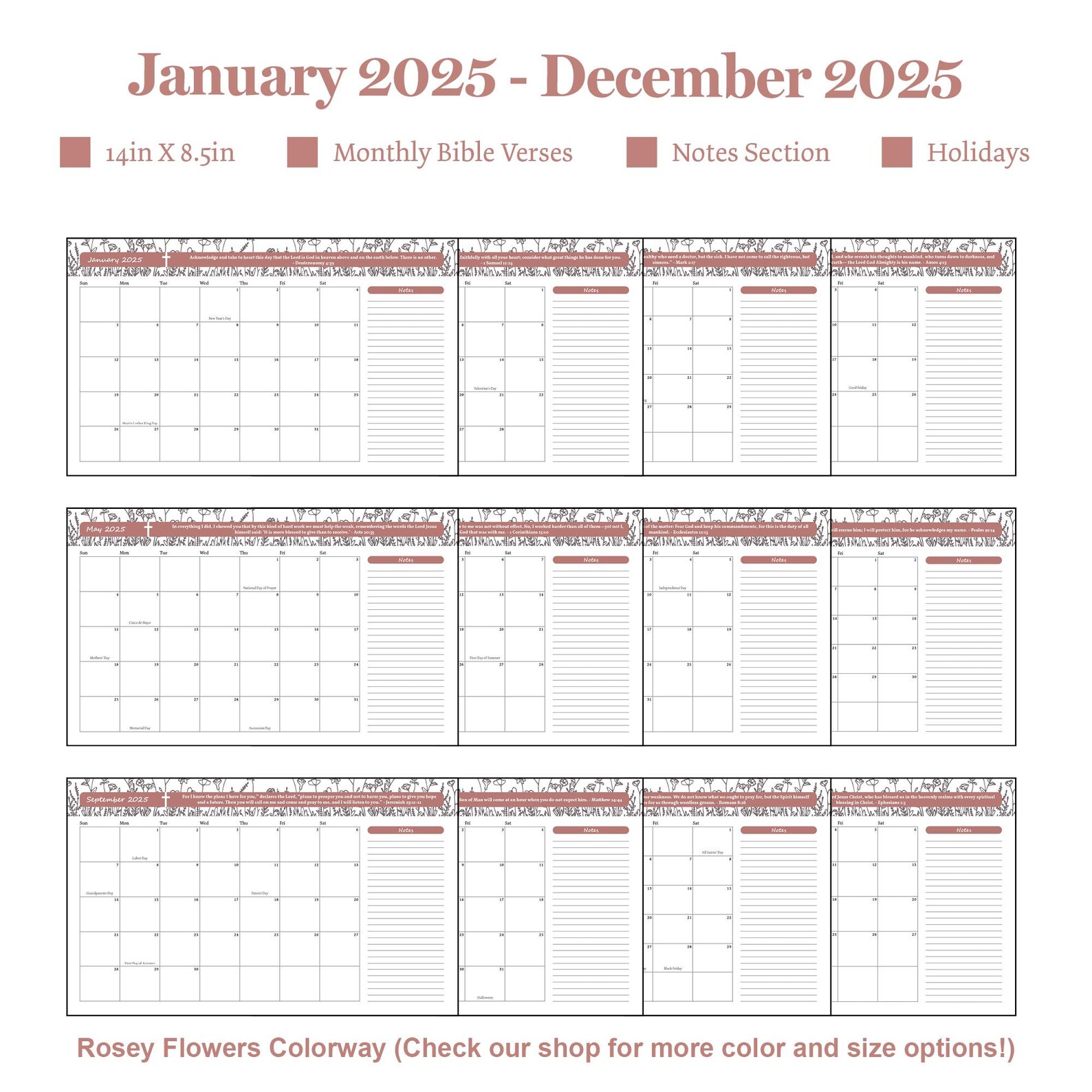 2025 Bible Calendar Printable PDF 12 Monthly Calendars With Bible ...