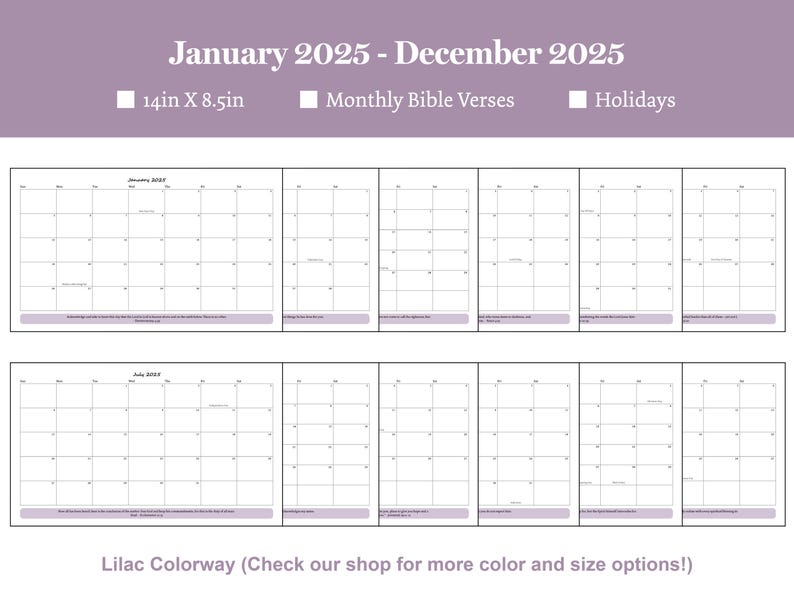 2025 Printable Calendars, Digital Christian Calendar, Monthly Planner ...