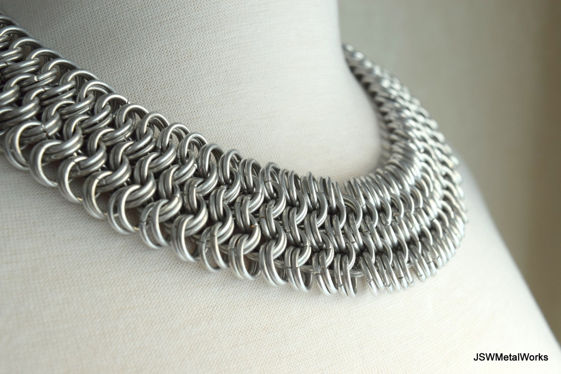 Aluminum Silver Statement Chainmail Collar Necklace Handmade - Etsy