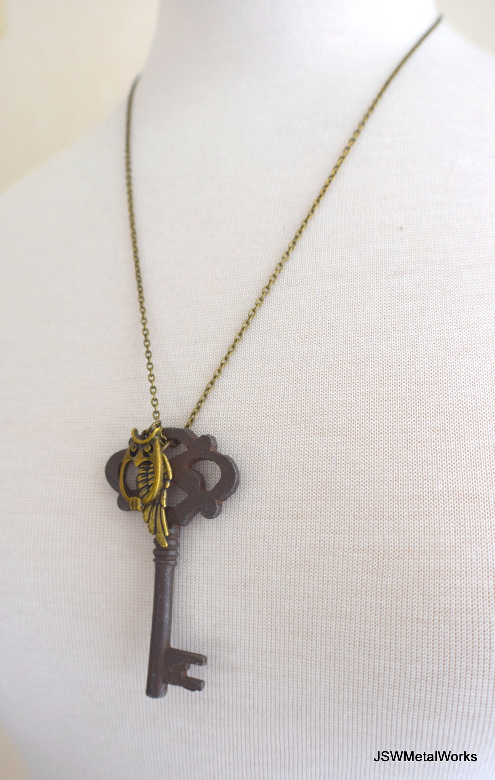 Large Antiqued Brass Steampunk Skeleton Key Necklace With Owl - Etsy