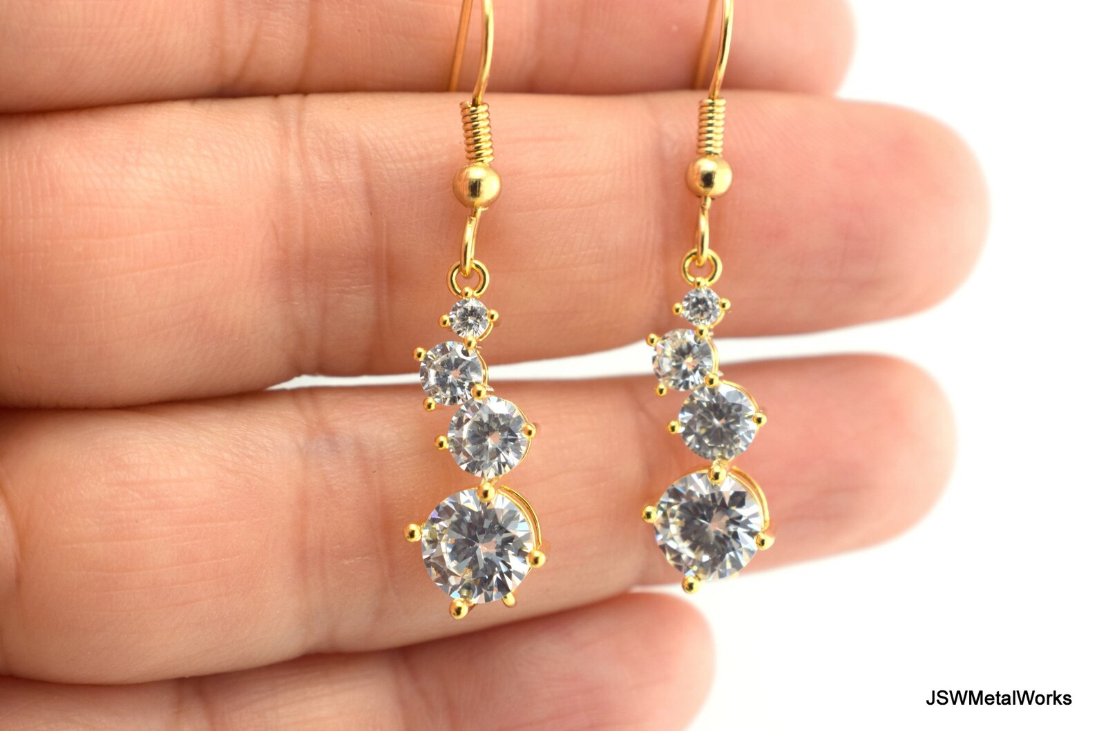 Gold Graduated Cubic Zirconia Drop Earrings Gold Clear CZ | Etsy