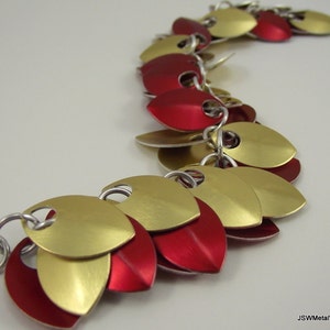 Red and Gold Shag Anodized Aluminum Bracelet Scalemail - Etsy
