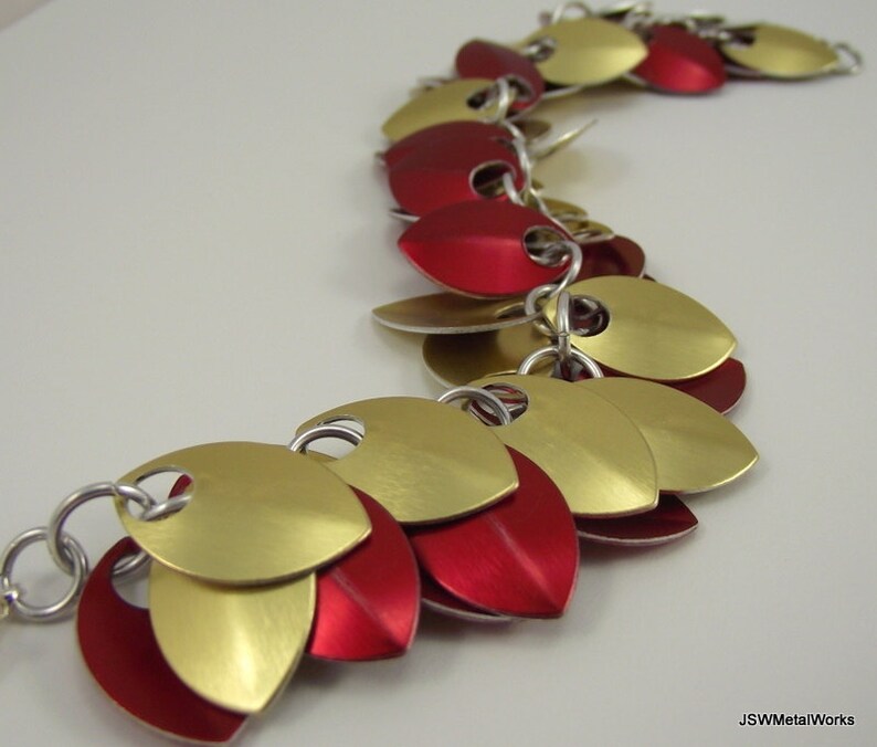 Red and Gold Shag Anodized Aluminum Bracelet Scalemail | Etsy