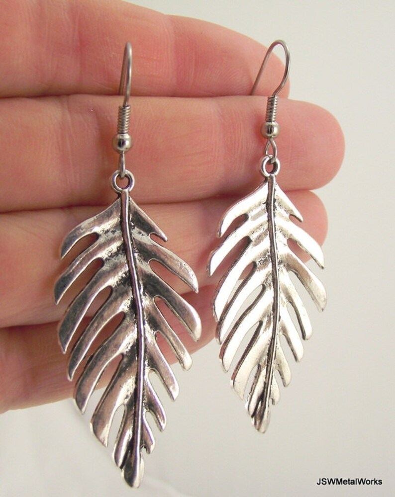 Antiqued Silver Leaf Earrings Pewter Woodland Jewelry Gift | Etsy