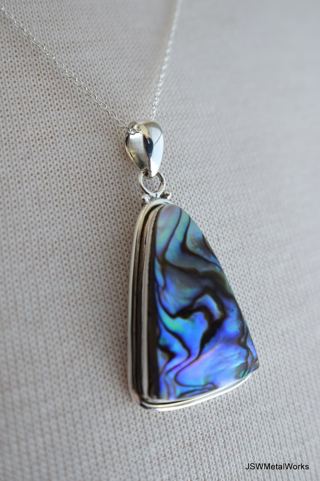 Sterling Silver Paua Abalone Shell Necklace, Iridescent Shell Pendant ...