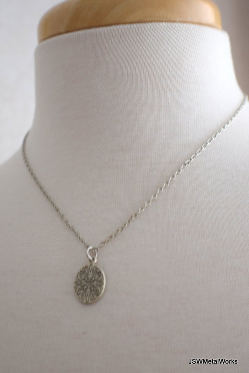 Small Etched Oval Pewter Necklace Minimalist Jewelry | Etsy