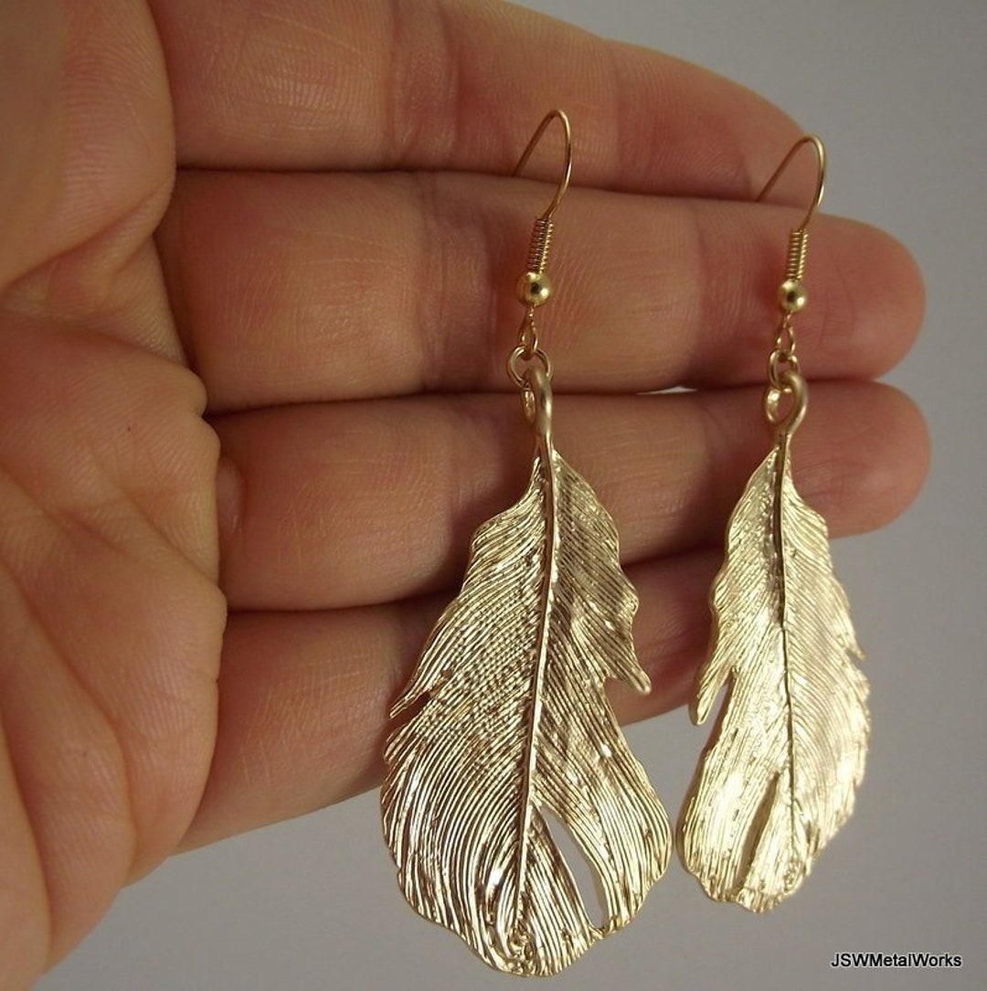 Bold Gold Feather Earrings, Gift for Her, Gift for Women, Gift Guide ...