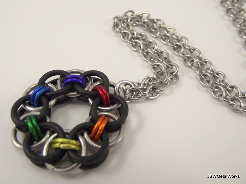 Rainbow Aluminum and Rubber Chainmail Pendant Gay Pride | Etsy