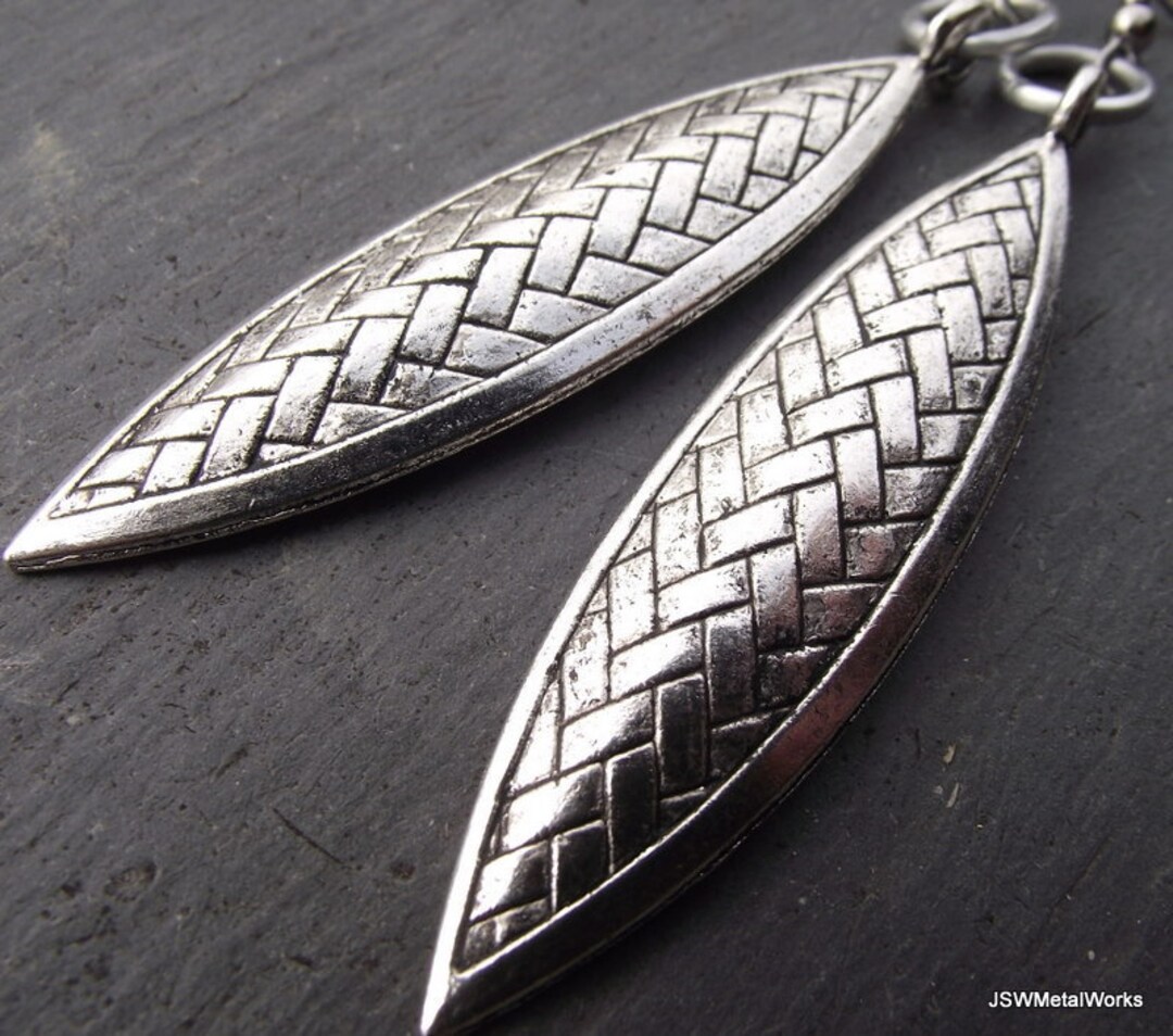 Long Antiqued Silver Shield Earrings, Pewter Duster Earrings, Gift for ...