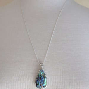 Sterling Silver Paua Abalone Shell Necklace, Iridescent Shell Pendant ...