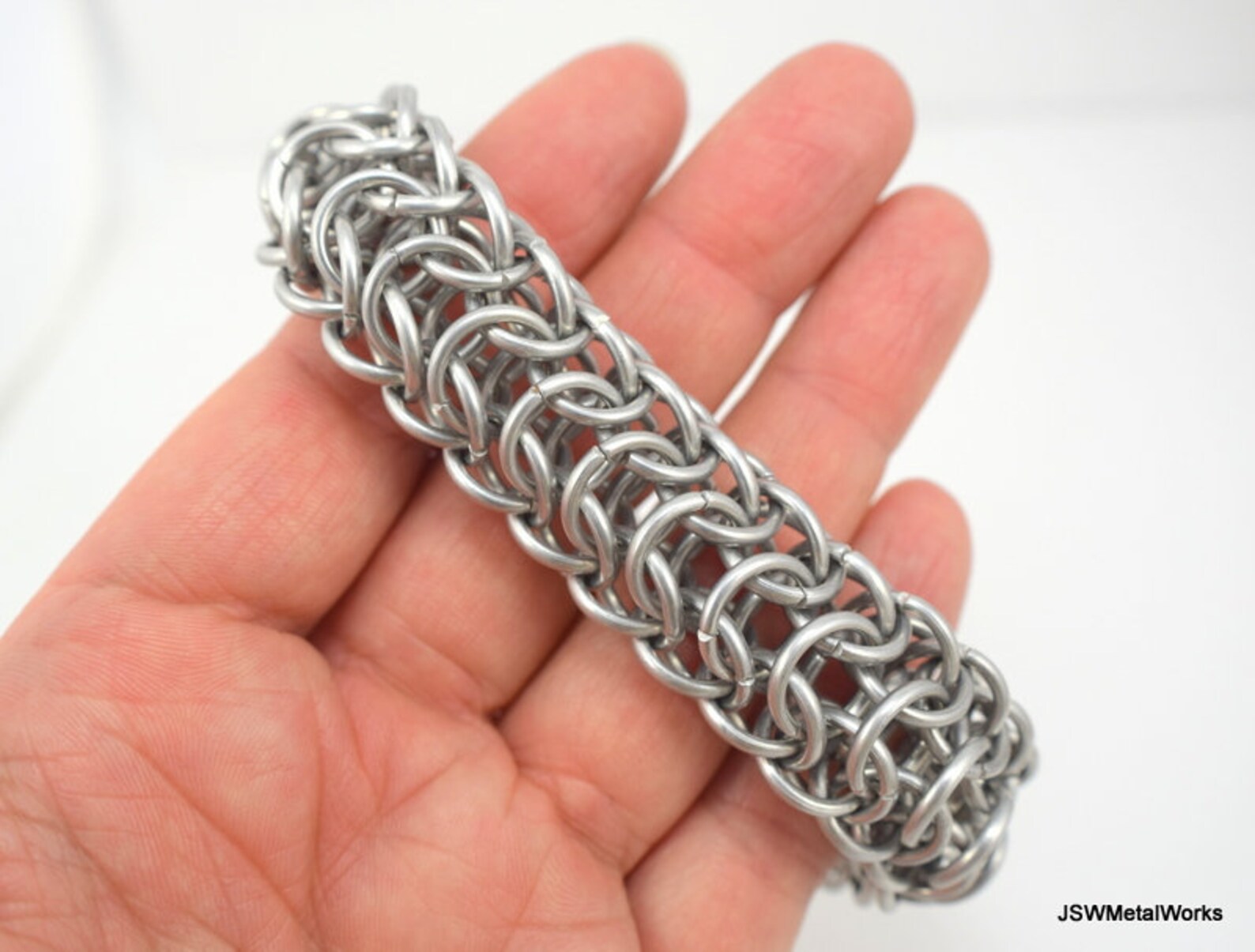 Large Chunky Silver Aluminum Dragonback Chainmail Bracelet | Etsy