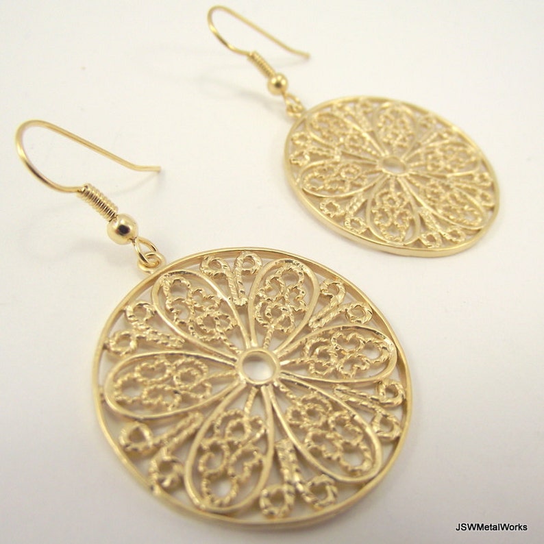 Round Gold Filigree Medallion Earrings Gift for Her Under 25 | Etsy