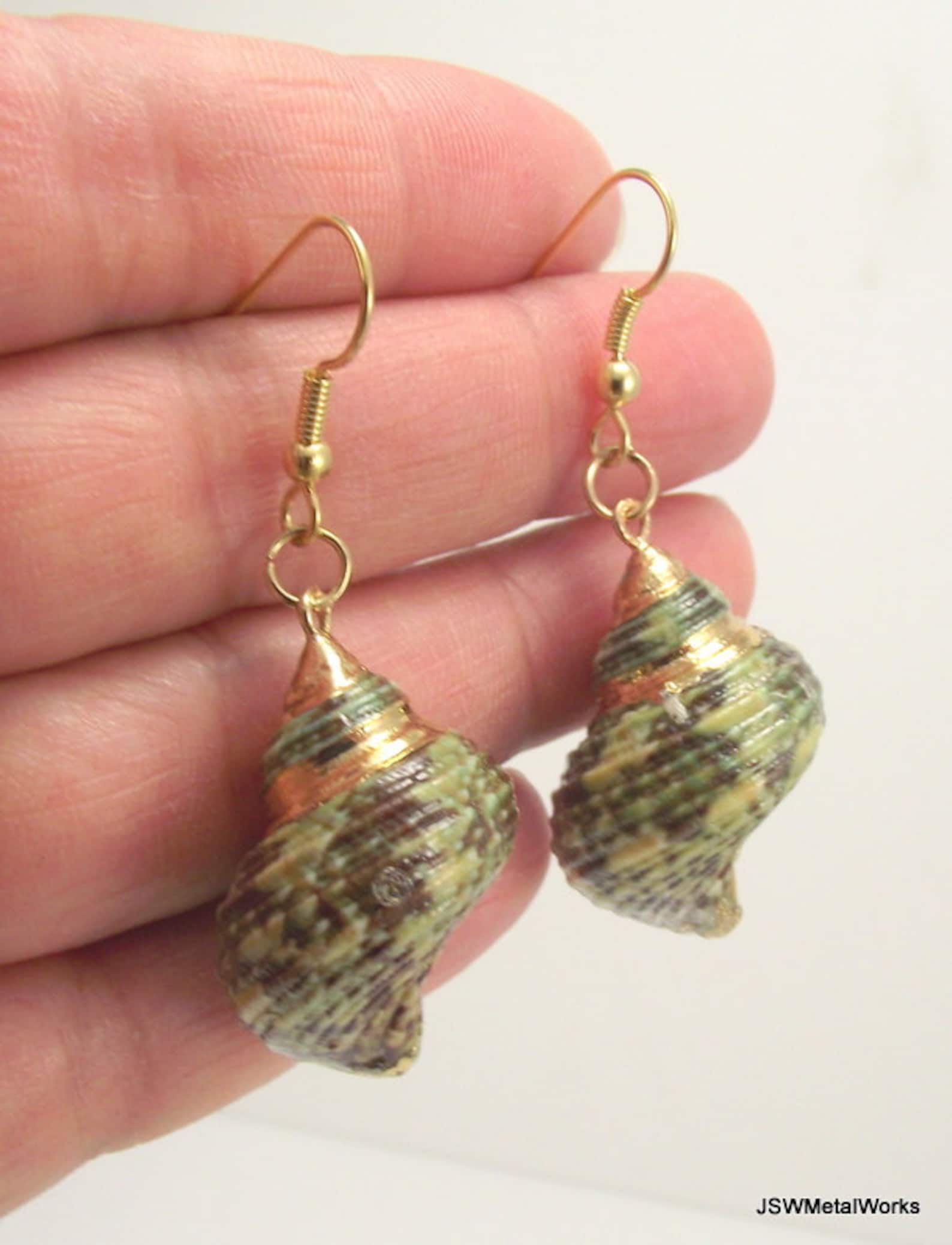 Gold Turban Shell Earrings, Organic Beach Jewelry Gold Earrings - Etsy