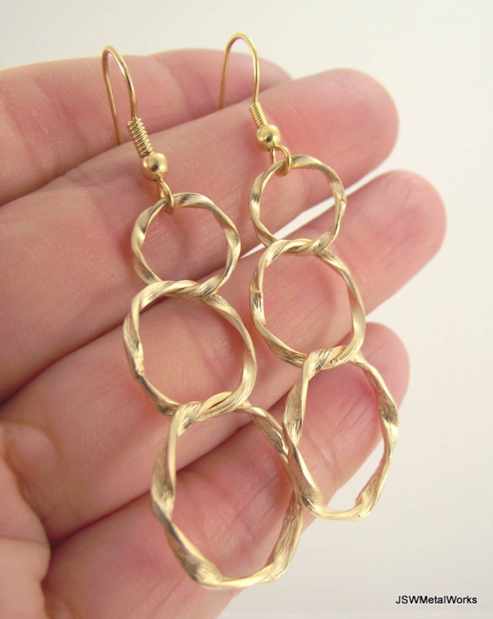 Graduated Gold Twisted Loop Earrings Long Gold Dangle Hoop | Etsy