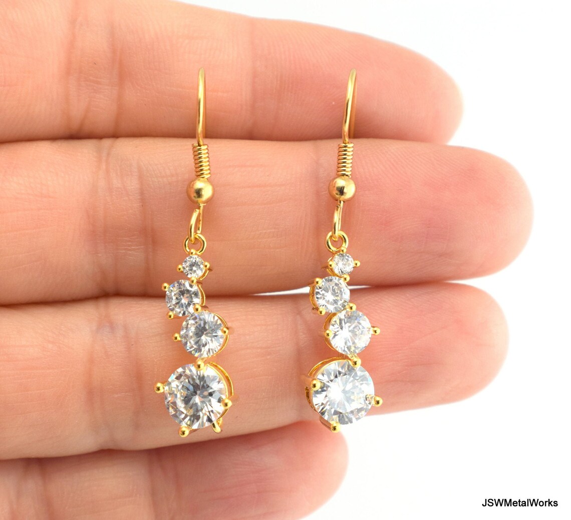 Gold Graduated Cubic Zirconia Drop Earrings Gold Clear CZ | Etsy